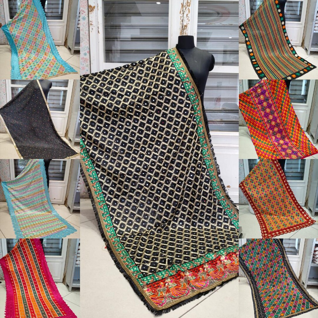 Women Dupatta Handcrafted Chunni Mirror & Pearl Work Chiffon Chinnon ...