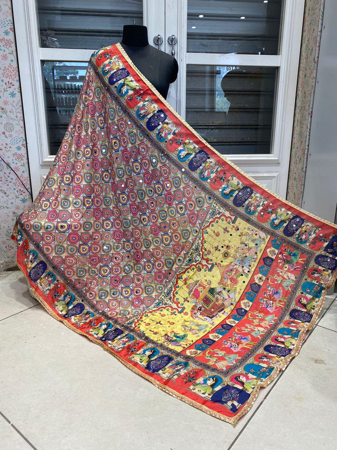 Women Dupatta Wedding Fashion Mirror & Pearl Work Chiffon Chinnon ...