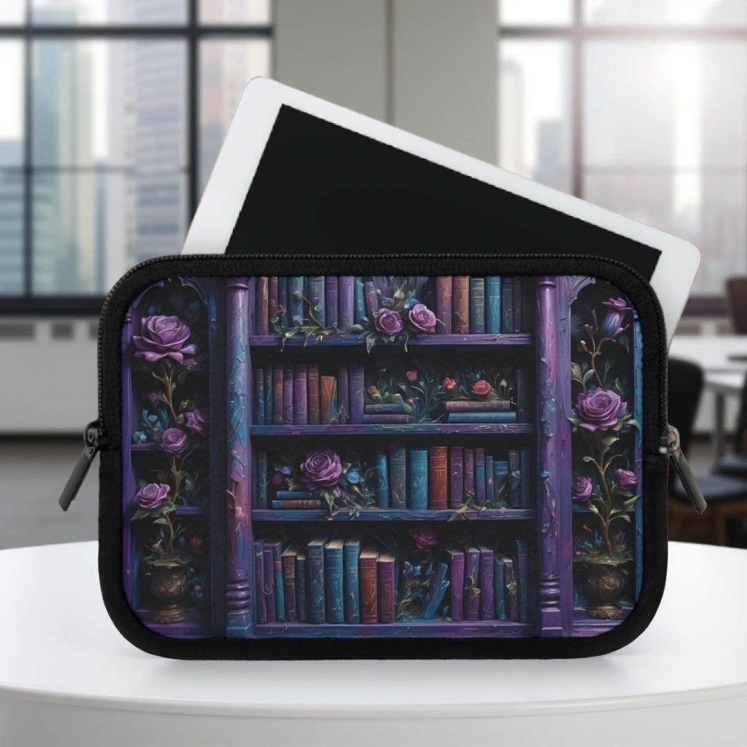 Floral Goth Bookshelf Laptop Tablet iPad Kindle MacBook Case Sleeve ...