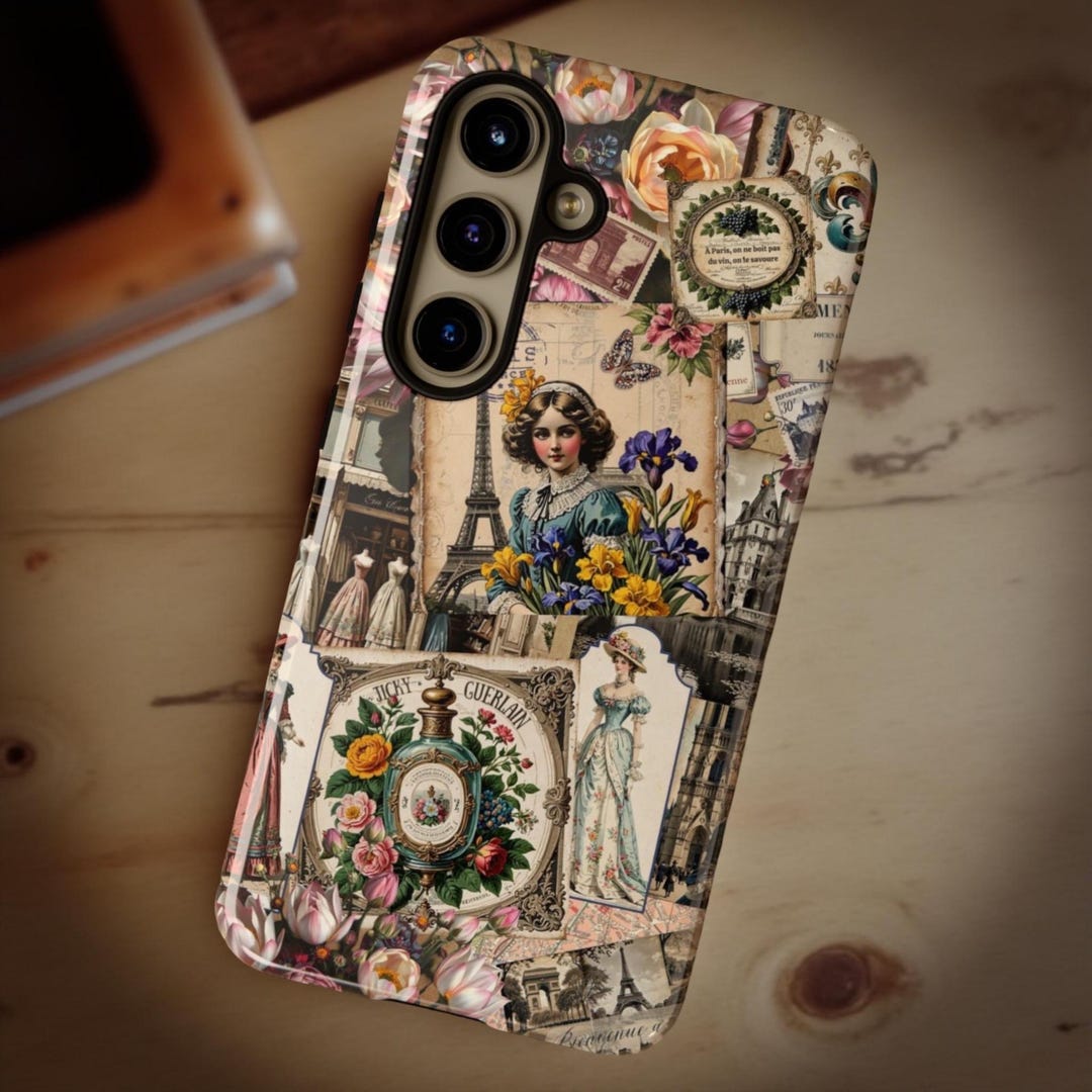 Vintage French Junk Journal Tough Phone Case Matte Glossy Travel Boho ...