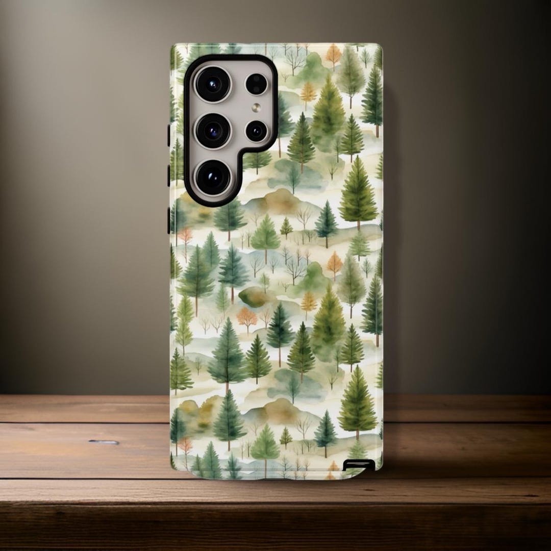 Watercolor Forest Trees Phone Case: Green Nature Art, Tough Dual Layer ...