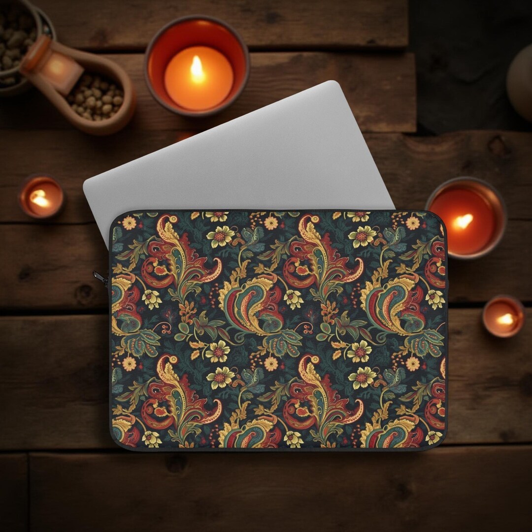 Paisley Dark Floral Laptop Sleeve Bag Case Zip Plush Fleece Padded 12 ...