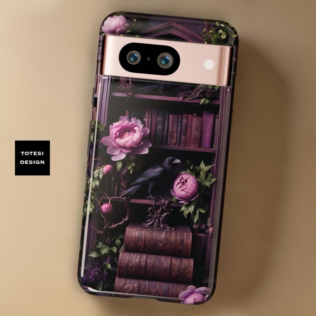Ravens Bookcase Gothic Purple Floral Google Pixel Tough Phone Cases ...