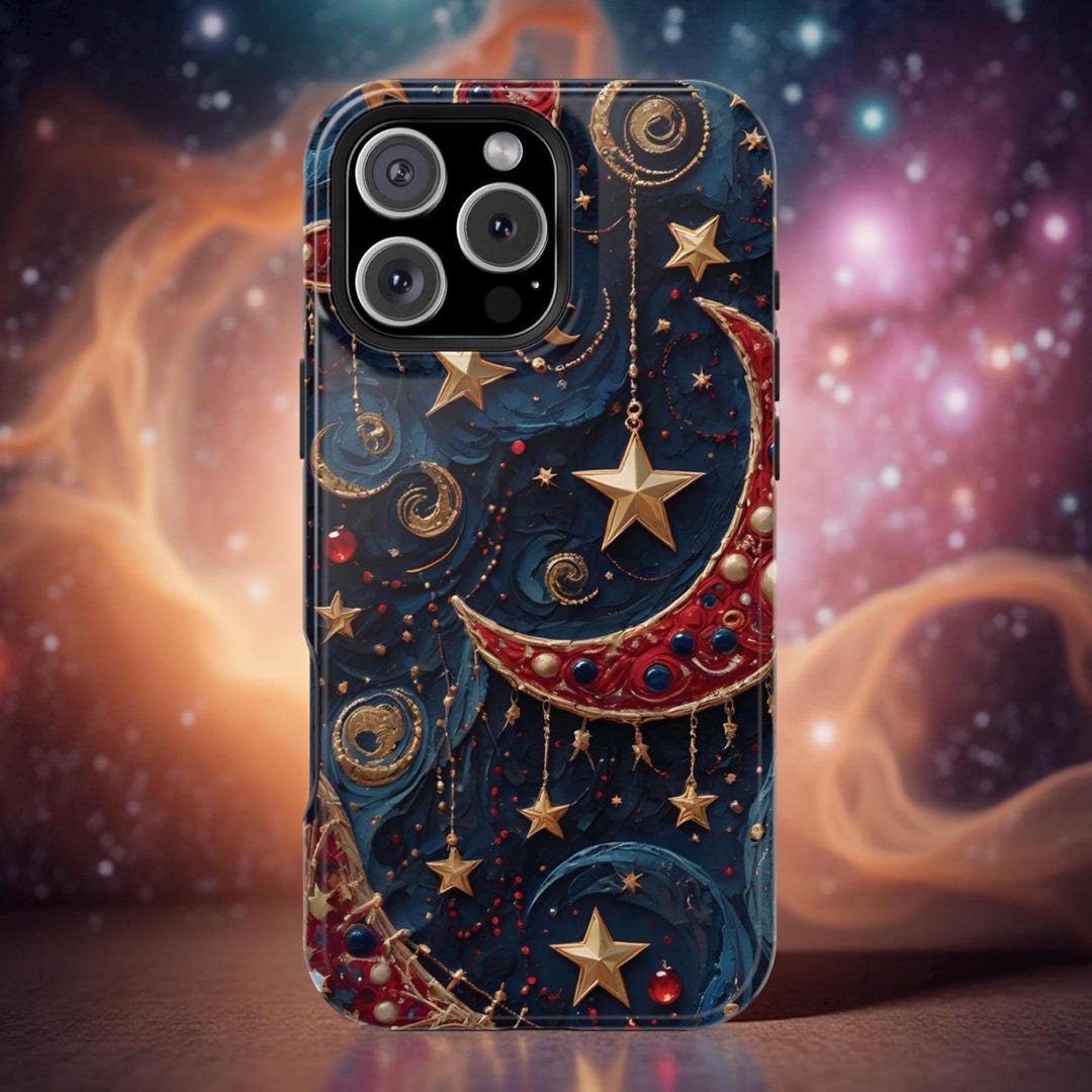 Celestial iPhone Magsafe Case: Stars & Moon Art, Sturdy Dual-layer ...