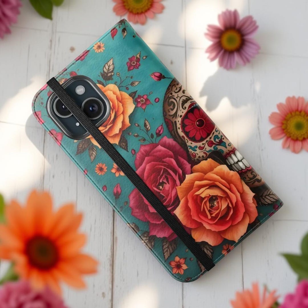 Bohemian Skull Vintage Floral Art Folio Wallet Samsung Galaxy Case ...