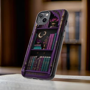 Purple Bookshelf Bookish Book Lover Aesthetic iPhone Case iPhone Tough ...