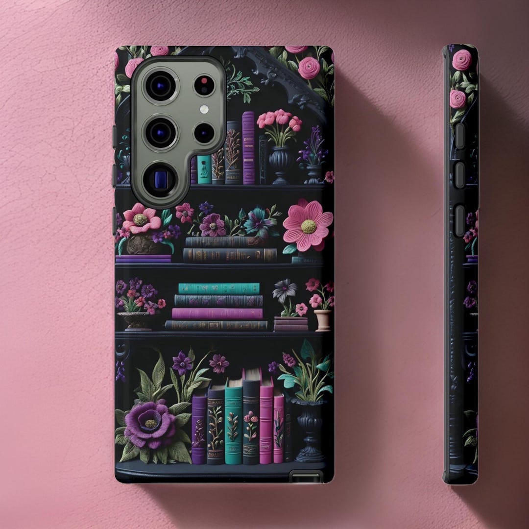 Cute Bookcase Books Floral Bookshelf iPhone Tough Dual Layer Phone Case ...