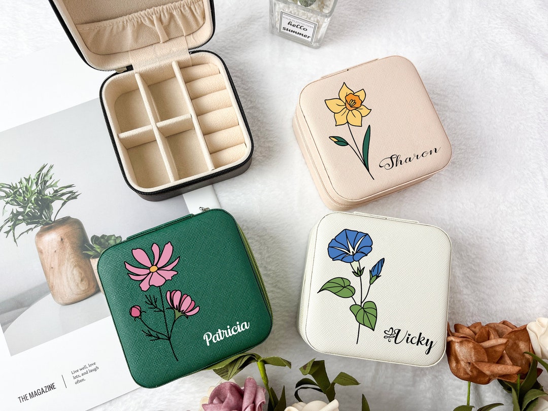 Birth Month Flower Jewelry Box Custom Name Jewelry Case - Etsy