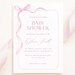 Editable Pink Bow Baby Shower Invitation Template, Blush Pink Girl Baby ...