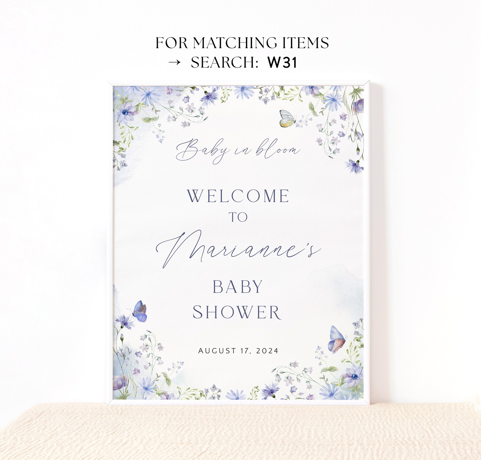 Blue Baby in Bloom Baby Shower Welcome Sign Template, Printable Blue ...