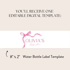 Editable Pink Bow Water Bottle Label Template, Printable Girl Baby ...