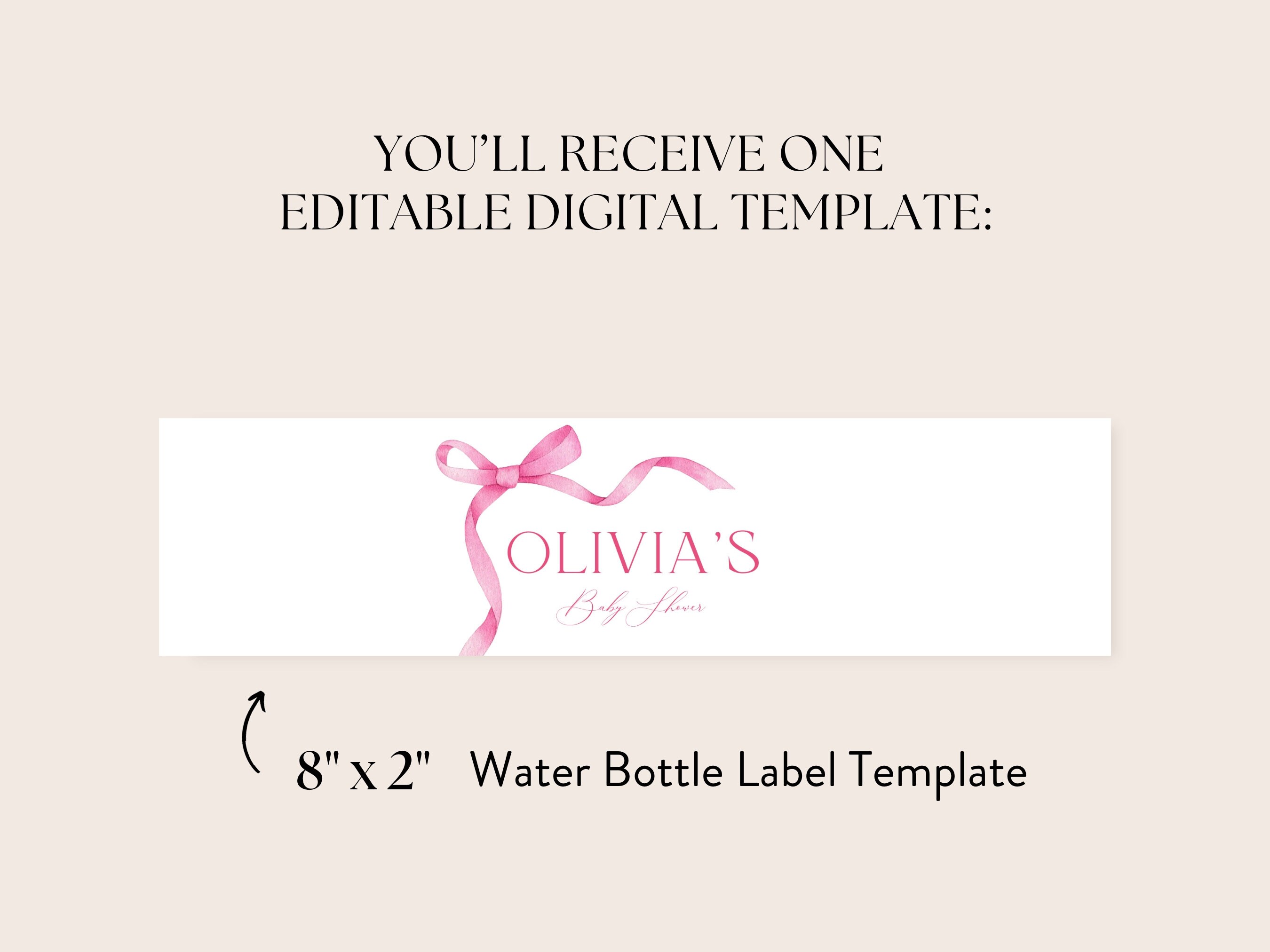 Editable Pink Bow Water Bottle Label Template, Printable Girl Baby ...