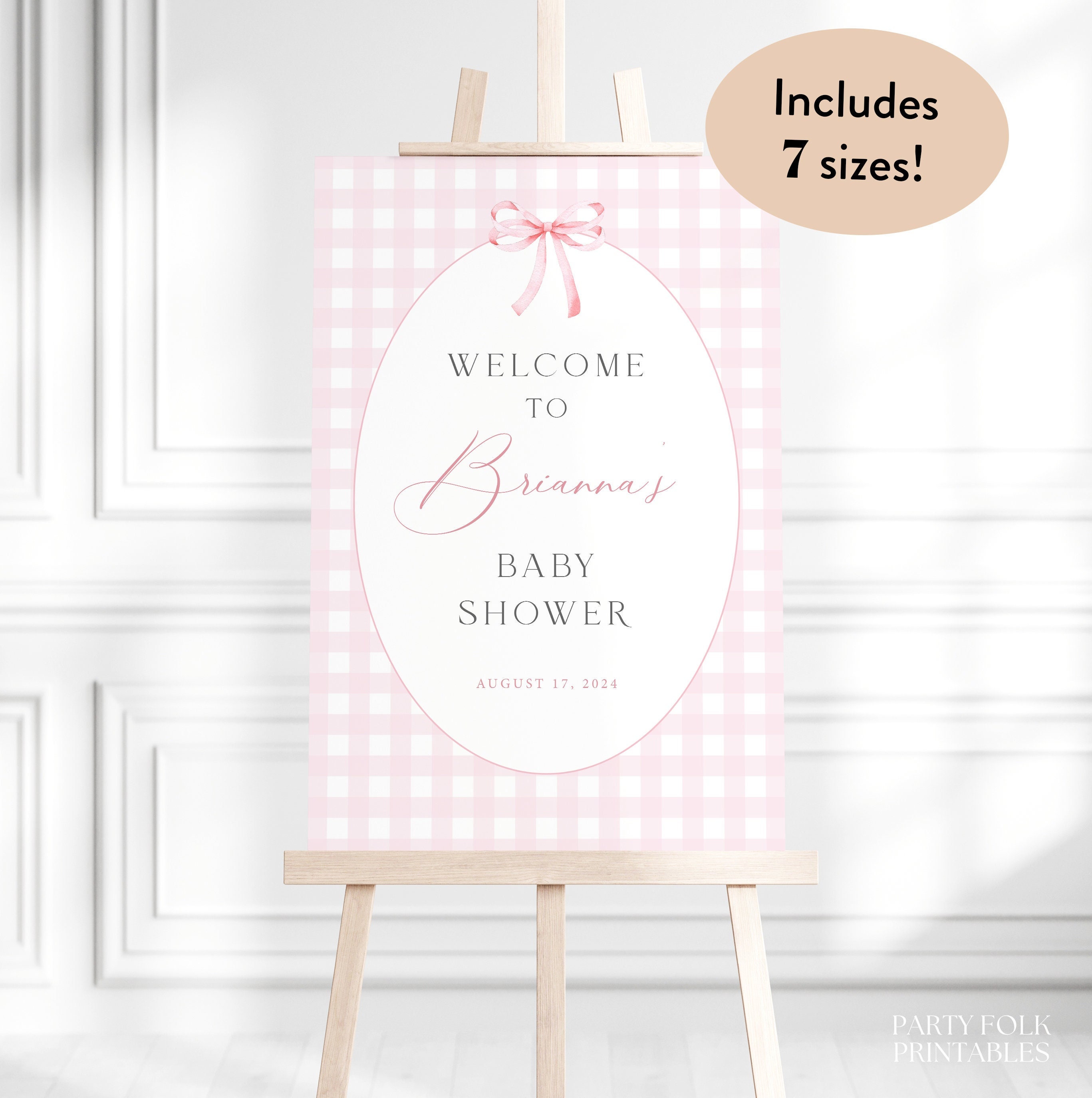 Editable Pink Preppy Gingham Baby Shower Welcome Sign Template, Gingham ...