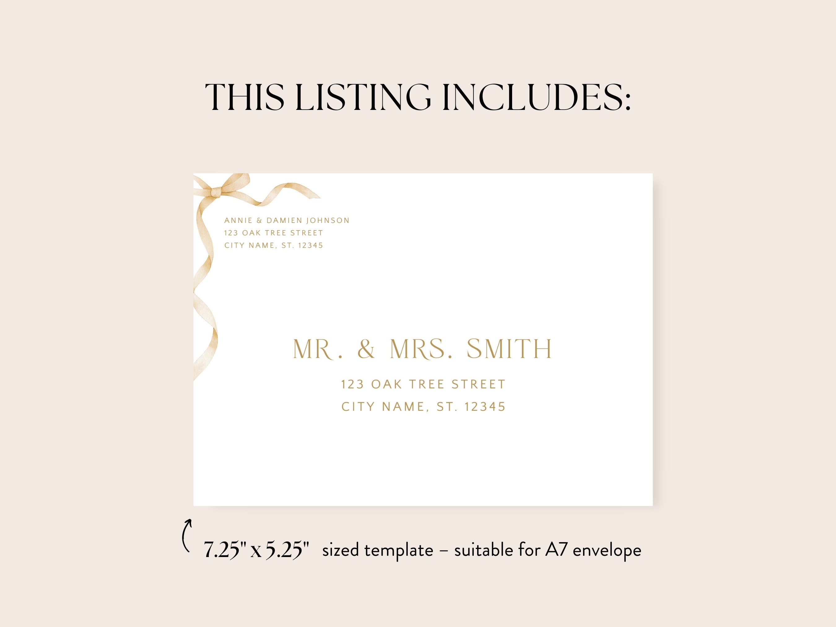 Editable Gold Bow Envelope Address Template, Personalized Gender ...
