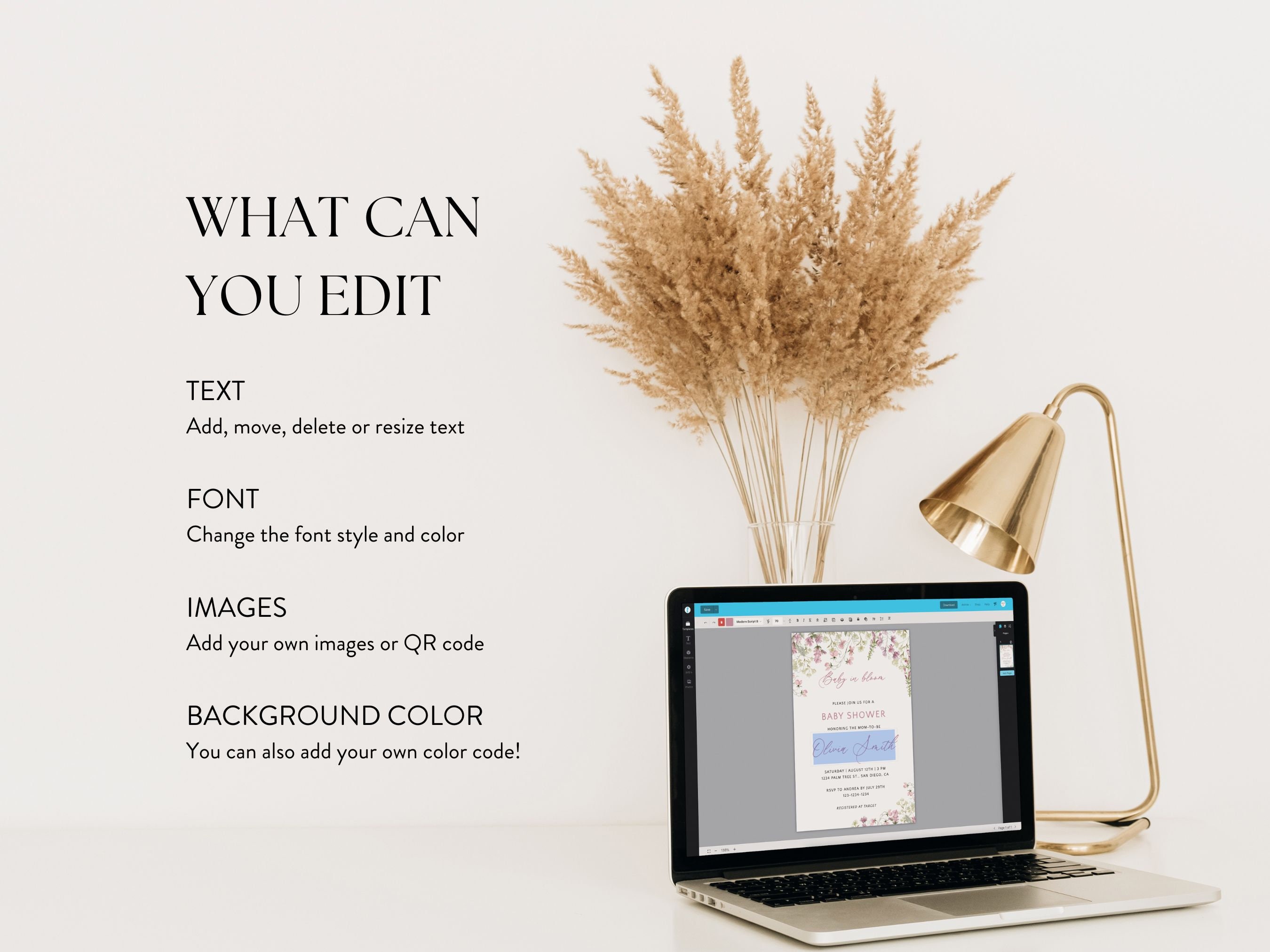 Editable Baby in Bloom Water Bottle Label, Printable Floral Baby Shower ...