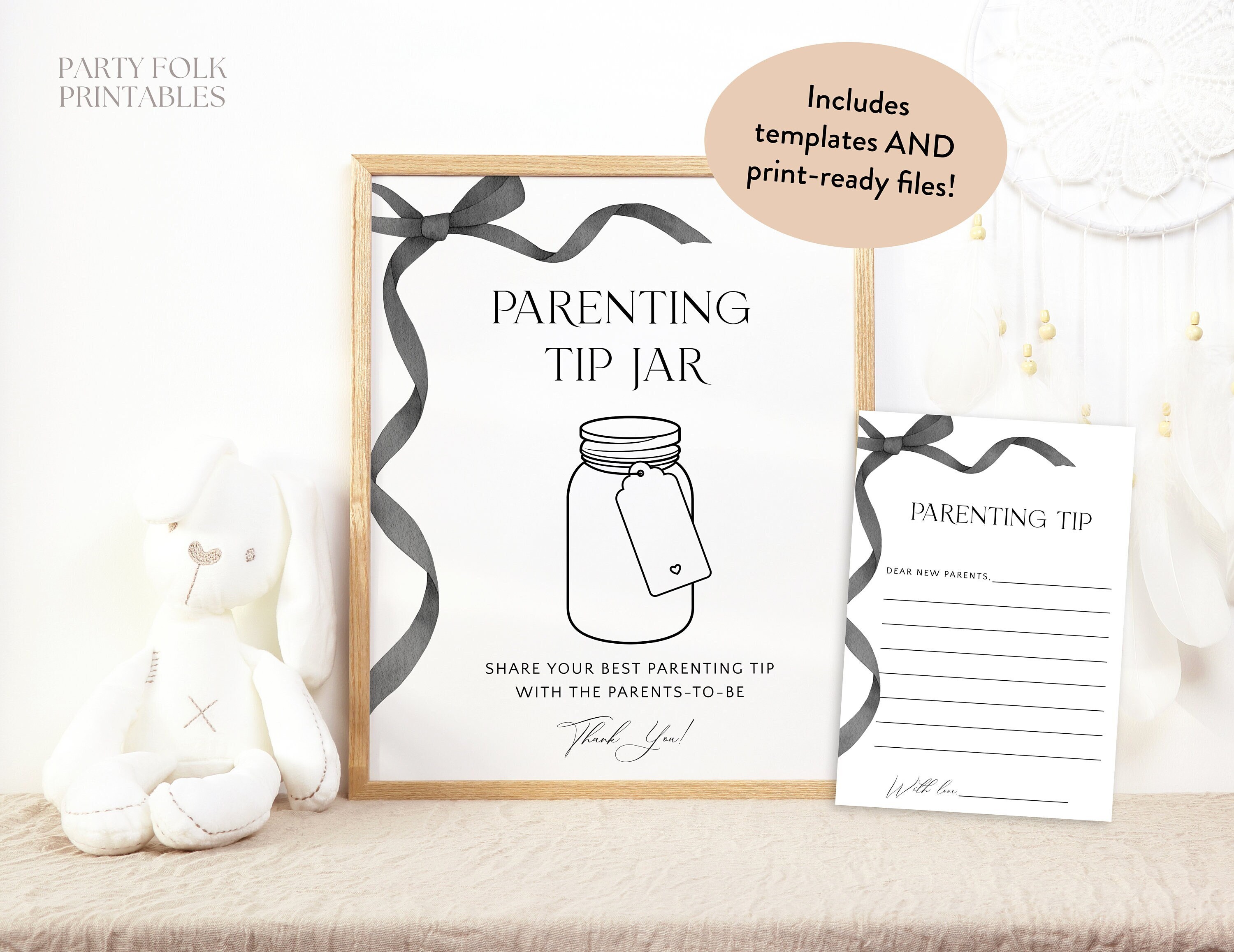 Printable Minimalist Bow Parenting Tip Jar Sign and Advice Card for the ...