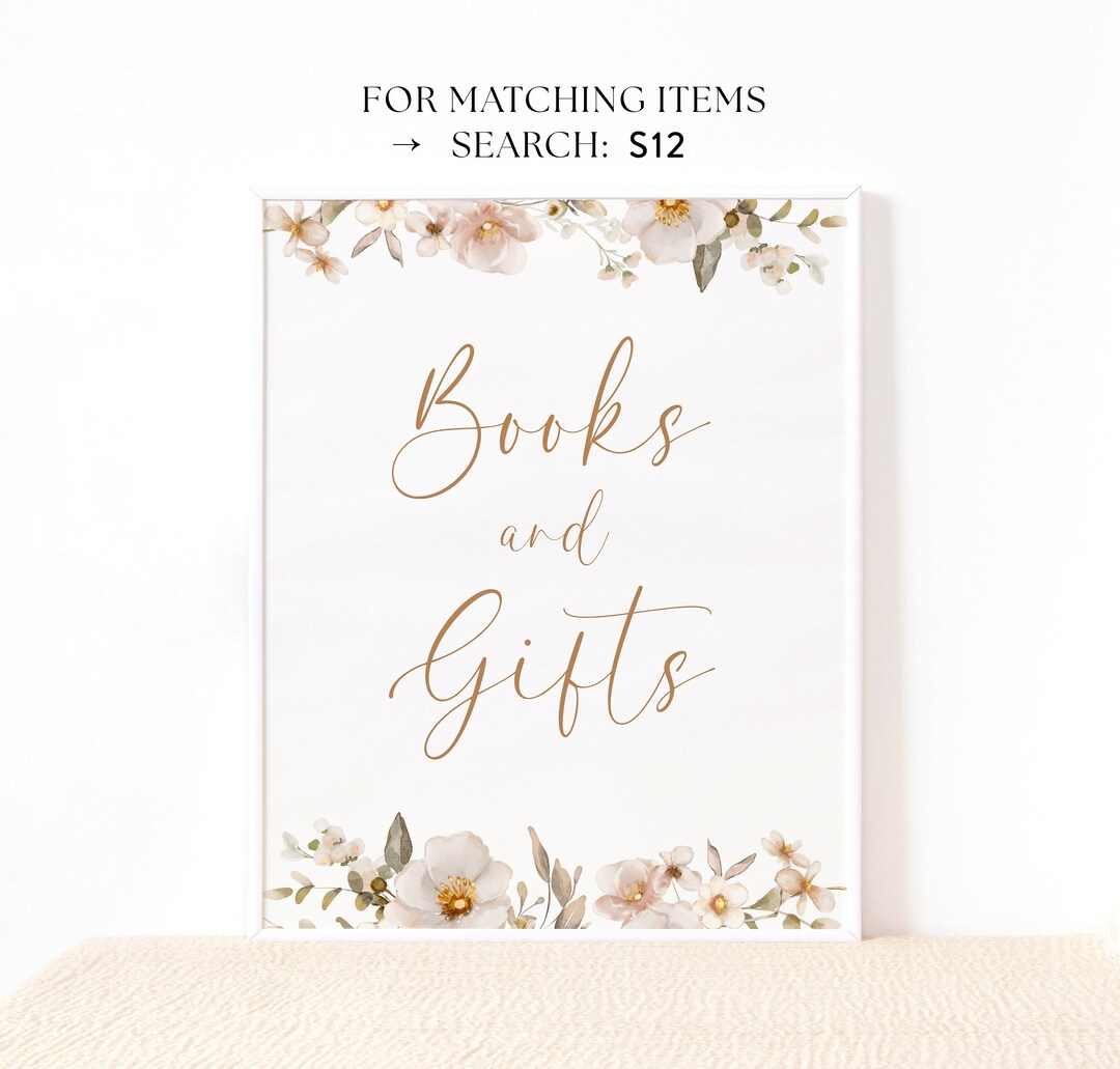Boho Floral Books and Gifts Baby Shower Sign, Printable Instant Blush ...