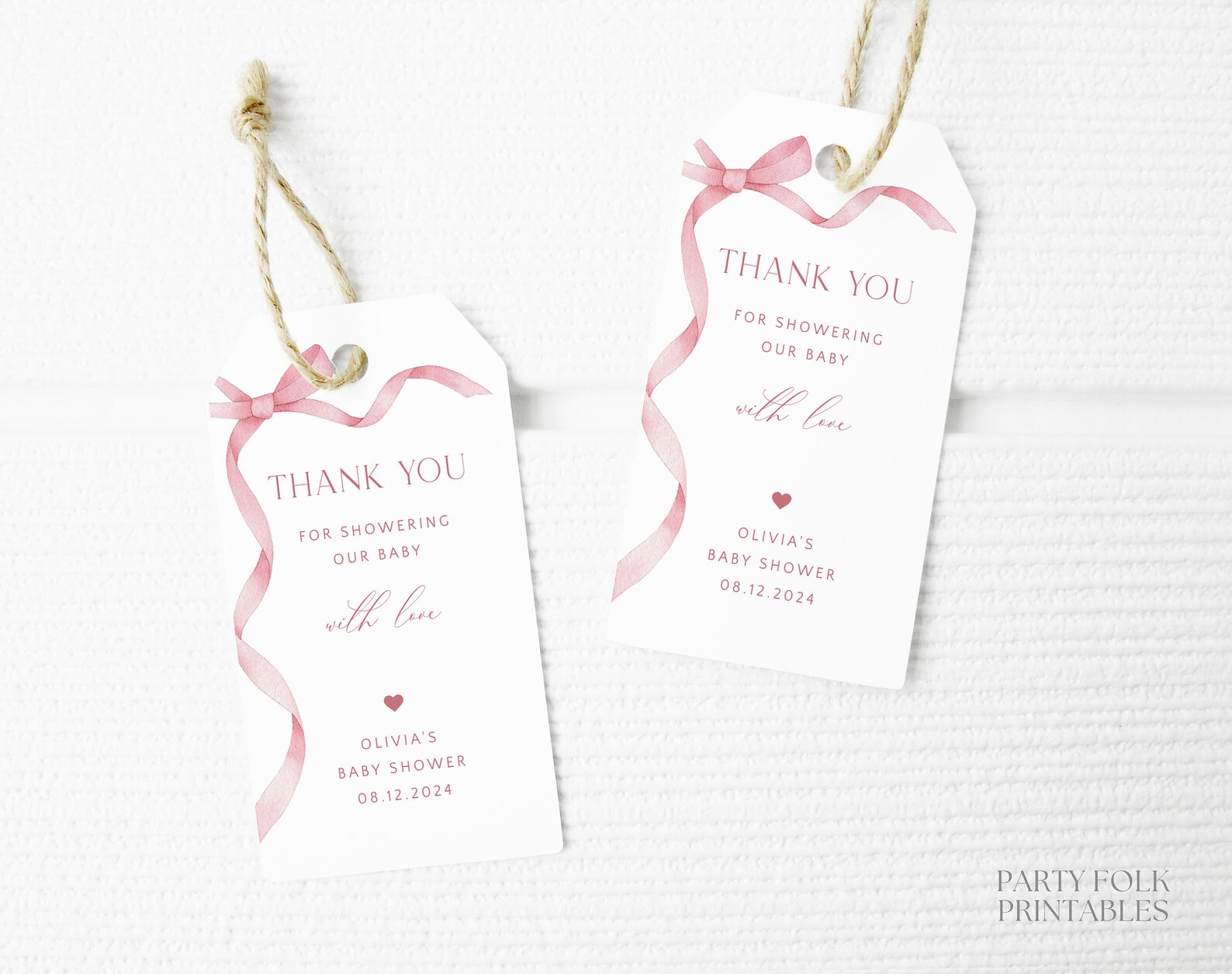 Editable Dusty Pink Bow Baby Shower Thank You Tag, Printable Girl Baby ...