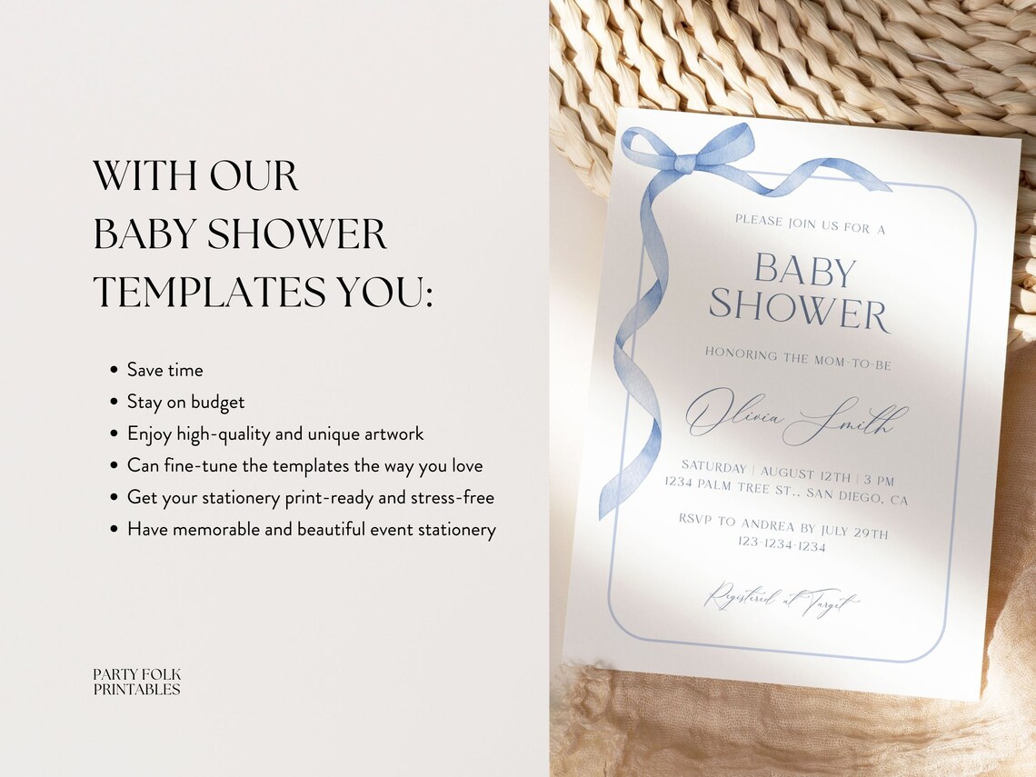 Editable Blue Bow Buffet Card Template Dusty Blue Food Label - Etsy