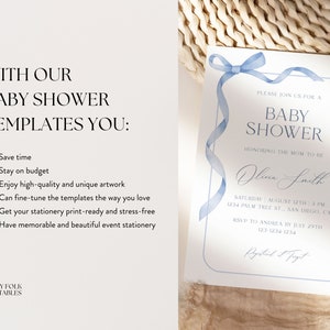 Editable Blue Bow Buffet Card Template, Dusty Blue Food Label, Blue ...