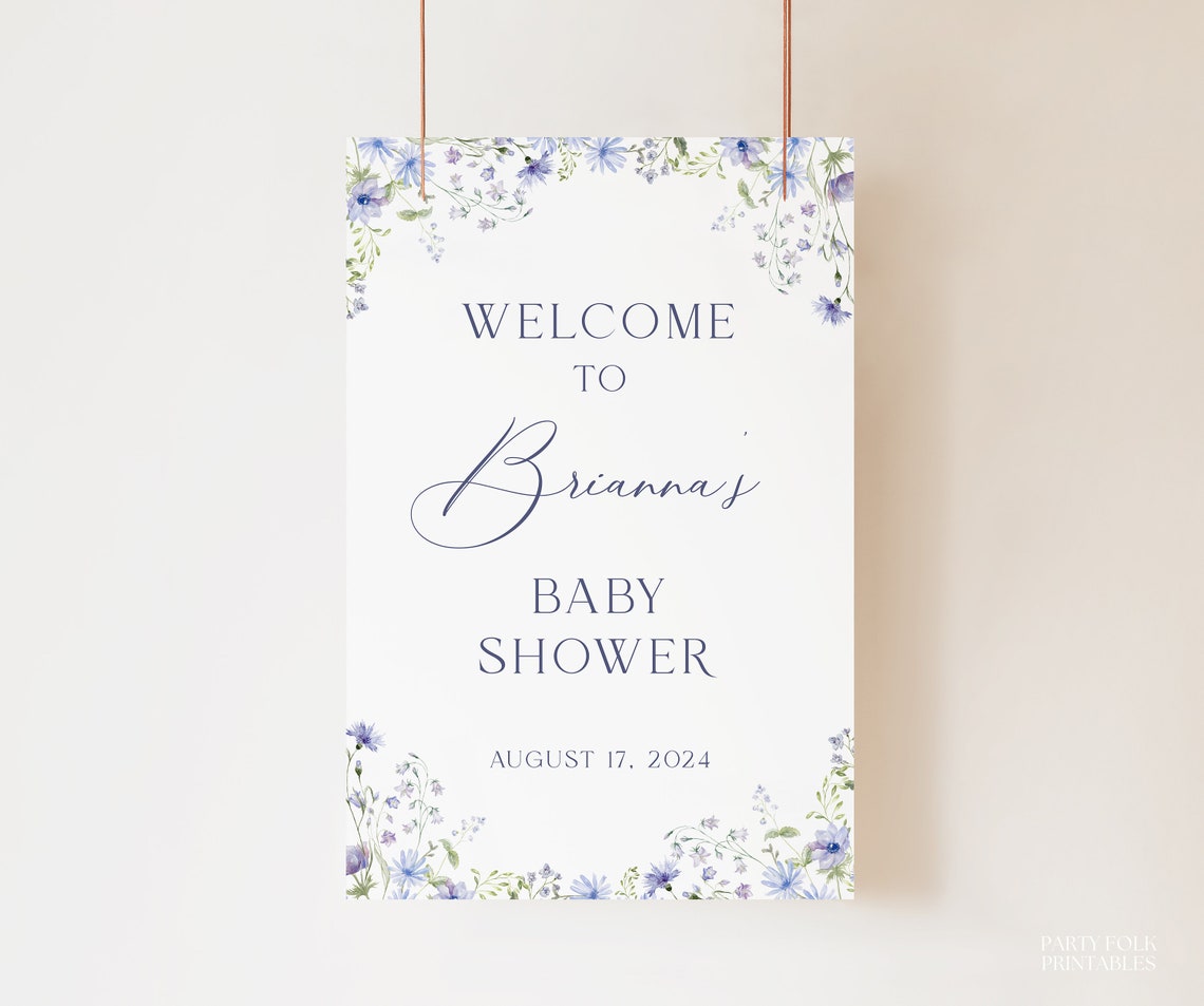 Editable Blue Floral Baby Shower Welcome Sign Template, Printable Baby ...
