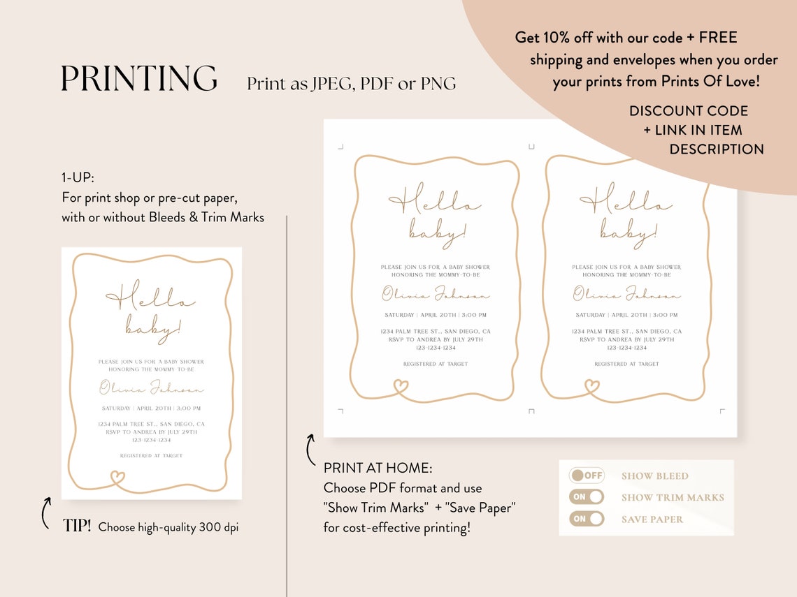 Editable Hello Baby Invitation Template, Gender Neutral Baby Shower ...