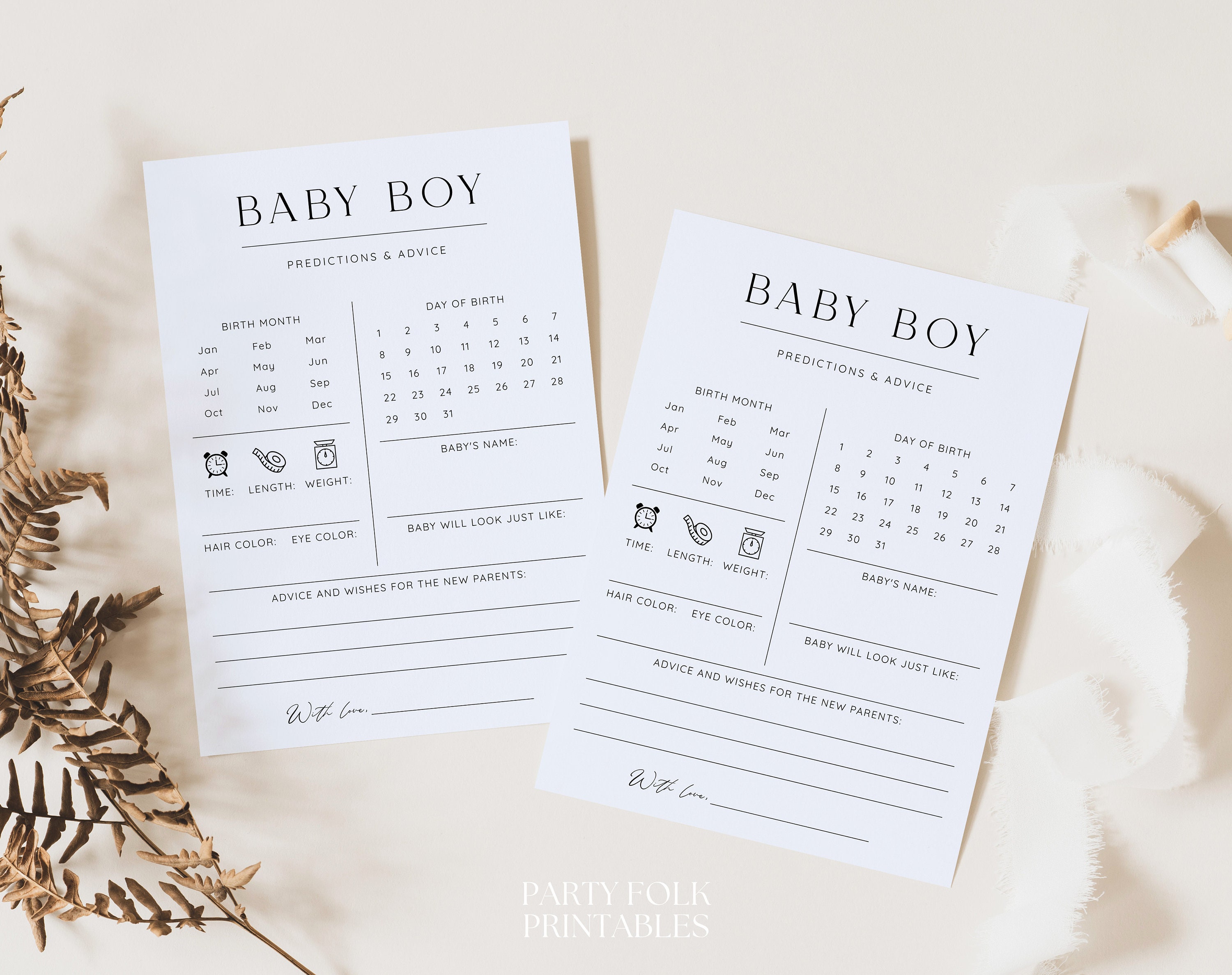 Blue Boy Baby Shower Predictions and Advice Cards, Minimalist Printable ...