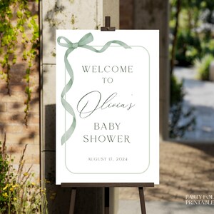 Editable Sage Green Bow Baby Shower Welcome Sign Template, Instant ...