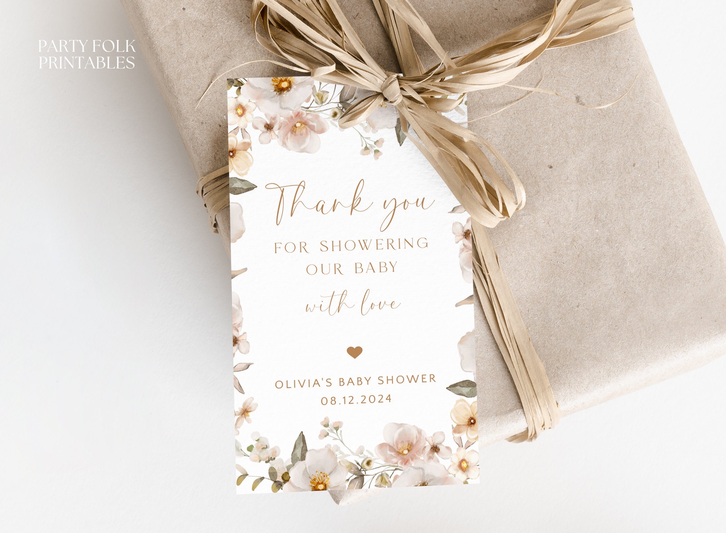 Editable Boho Floral Thank You Tag, Printable Floral Baby Shower Favor ...