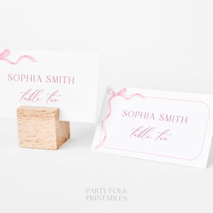 Editable Pink Bow Place Card & Menu Templates, Blush Pink Ribbon Baby ...