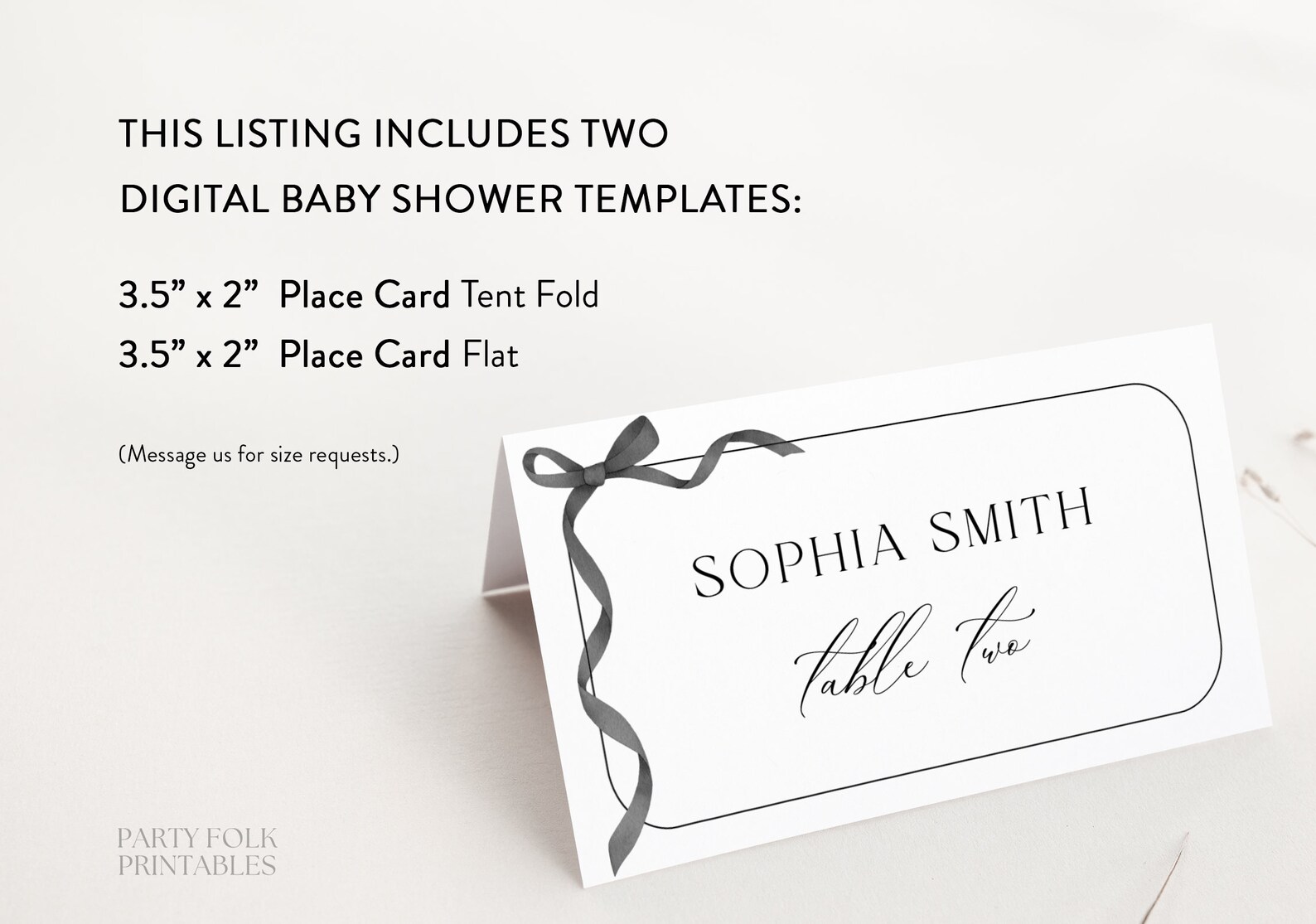 Editable Black Bow Place Card Template, Black & White Name Card, Ribbon ...