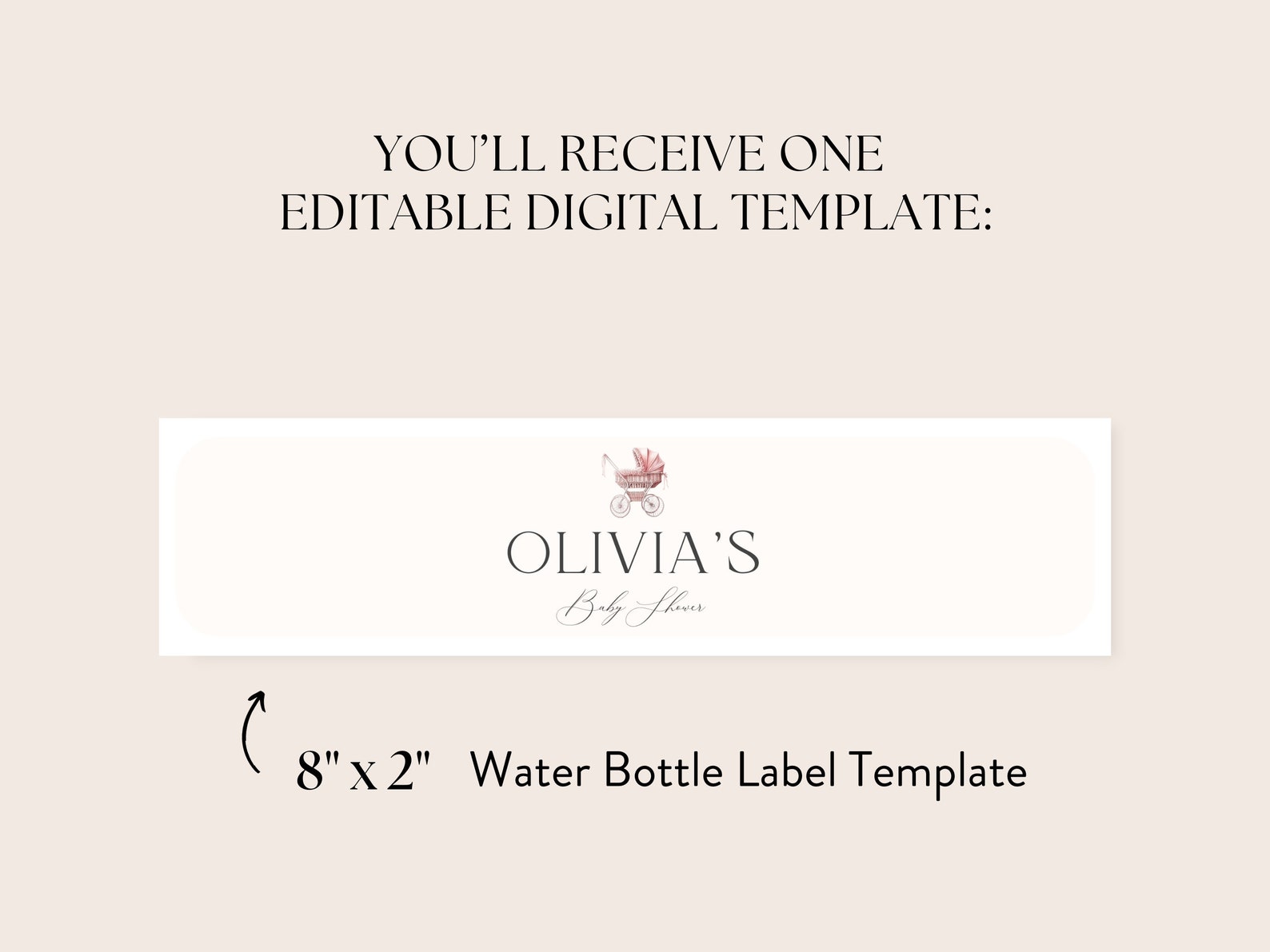 Editable Pink Boho Baby Carriage Water Bottle Label, Printable Girl ...