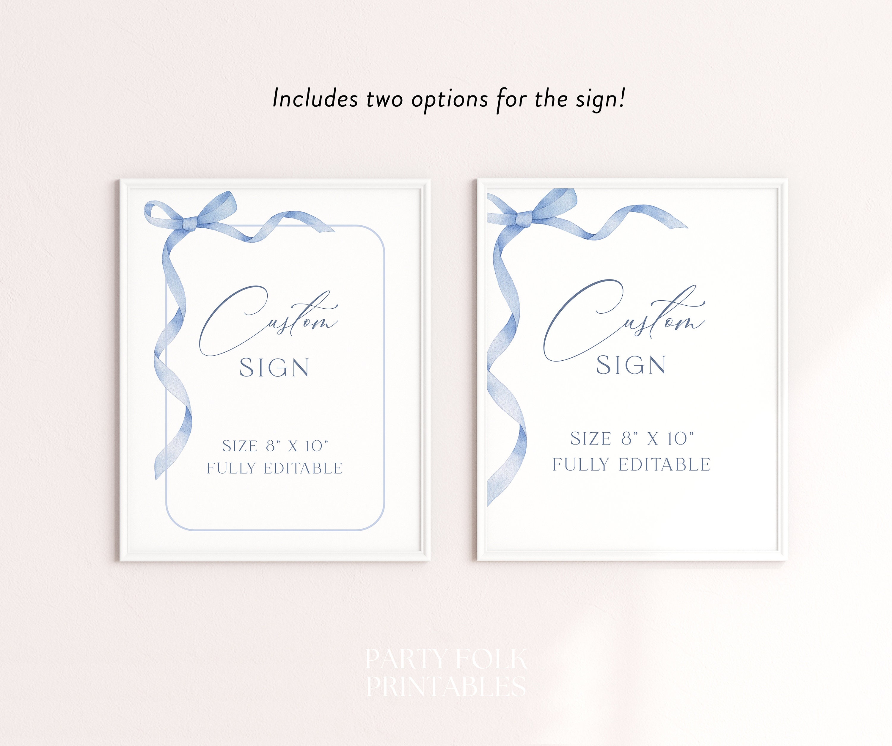 Editable Blue Bow Baby Shower Custom Sign, Dusty Blue Ribbon Customized ...