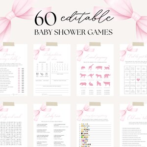 Editable Pink Bow Baby Shower Game Bundle, Pretty in Pink Coquette Bow ...
