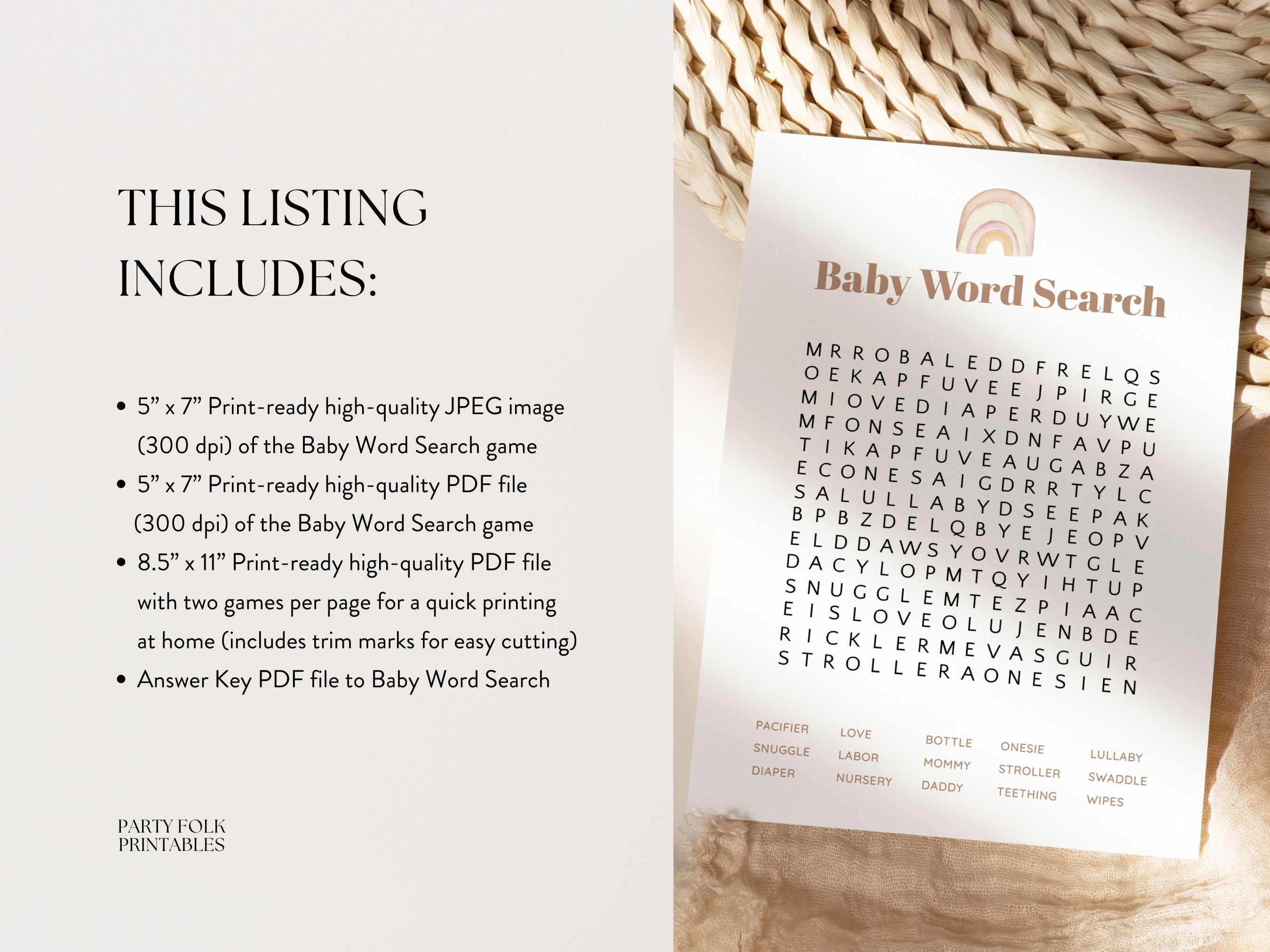 Boho Rainbow Baby Word Search Game, Print Ready Rainbow Baby Shower ...