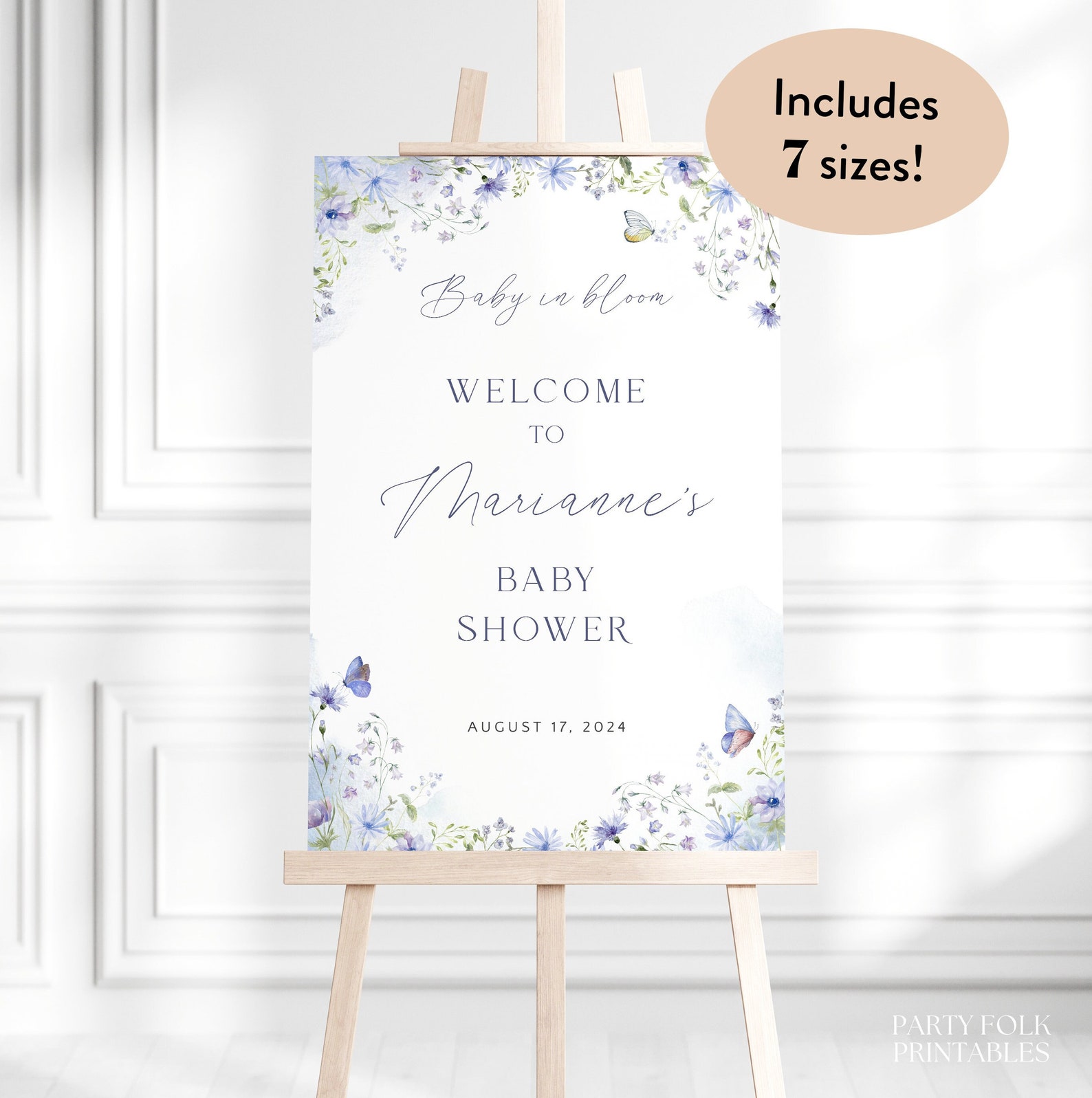Blue Baby in Bloom Baby Shower Welcome Sign Template, Printable Blue ...