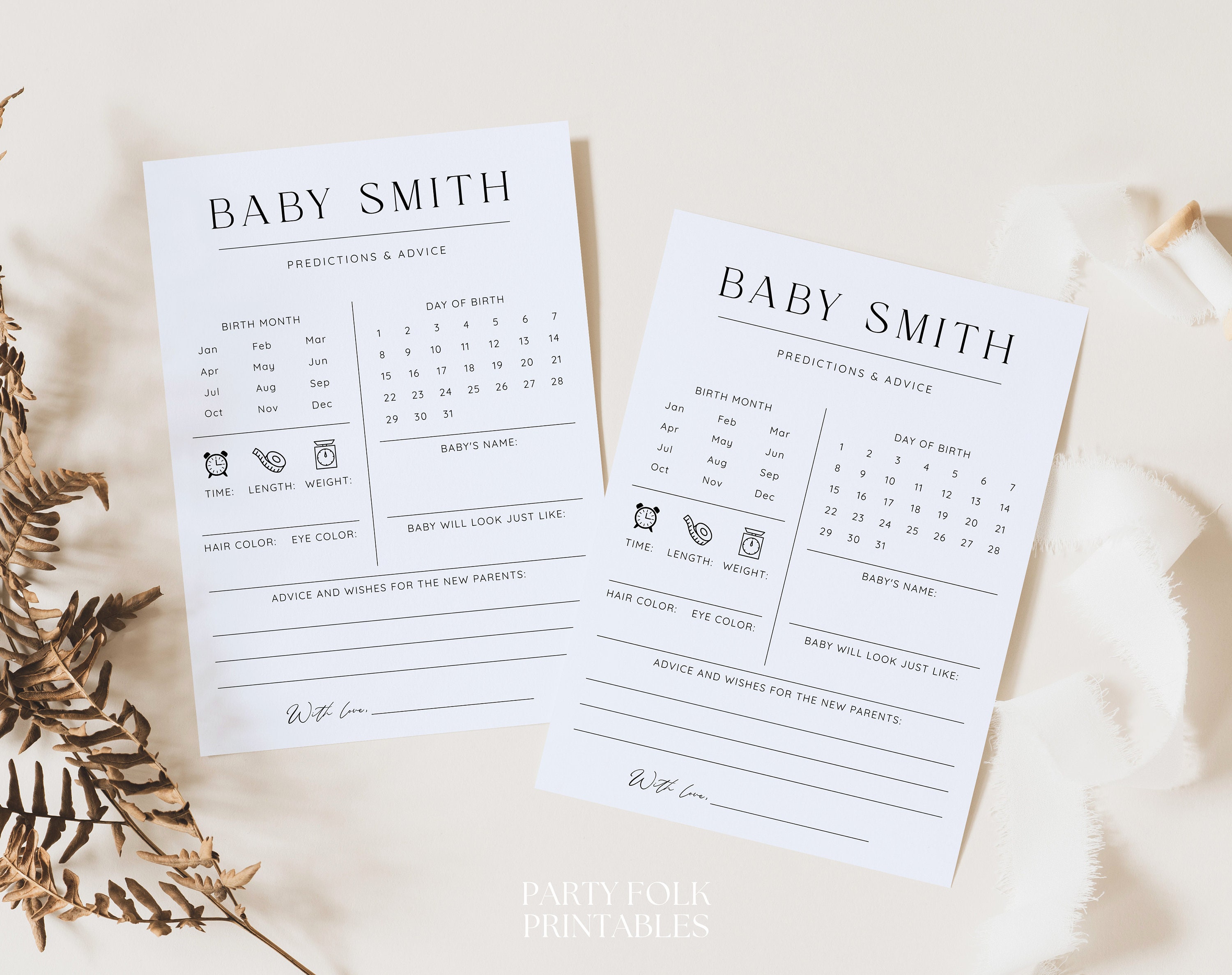 Personalised Blue Baby Shower Predictions and Advice Cards, Minimalist ...