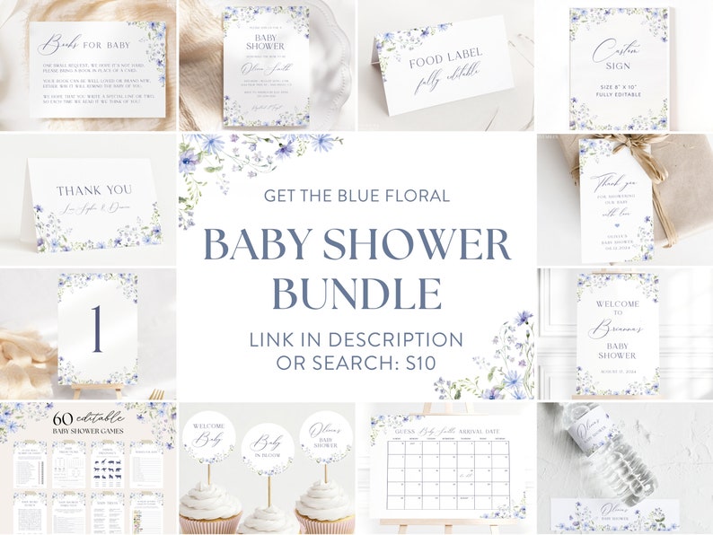 Editable Blue Floral Baby Shower Welcome Sign Template, Printable Baby ...