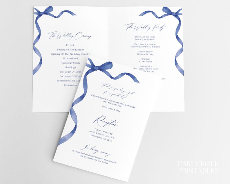 Navy Blue Bow Ceremony Booklet Template, Navy Blue Ribbon Event Program ...
