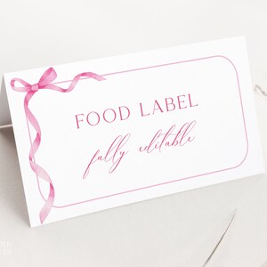 Editable Hot Pink Bow Buffet Card Template Bright Pink Food - Etsy