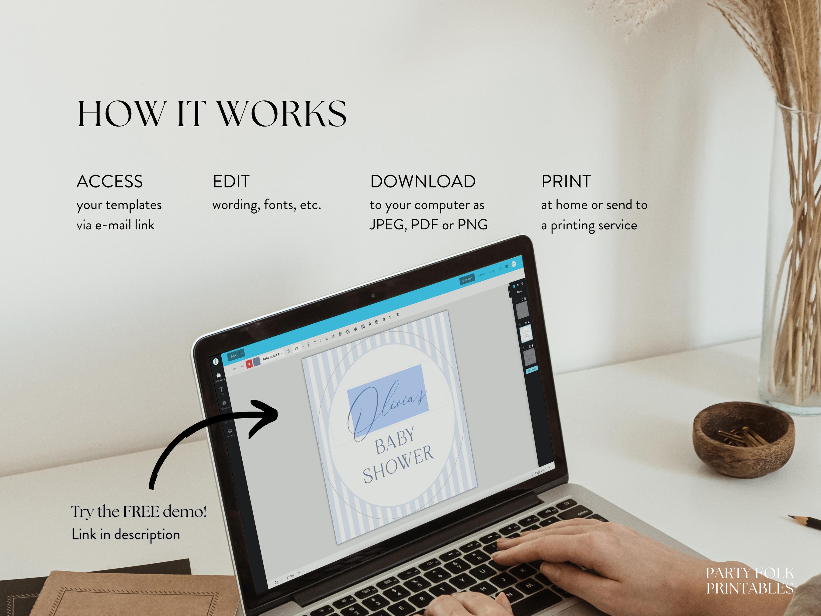 Editable Boy Baby Shower Sticker Template, Printable Blue Stripes Boy ...