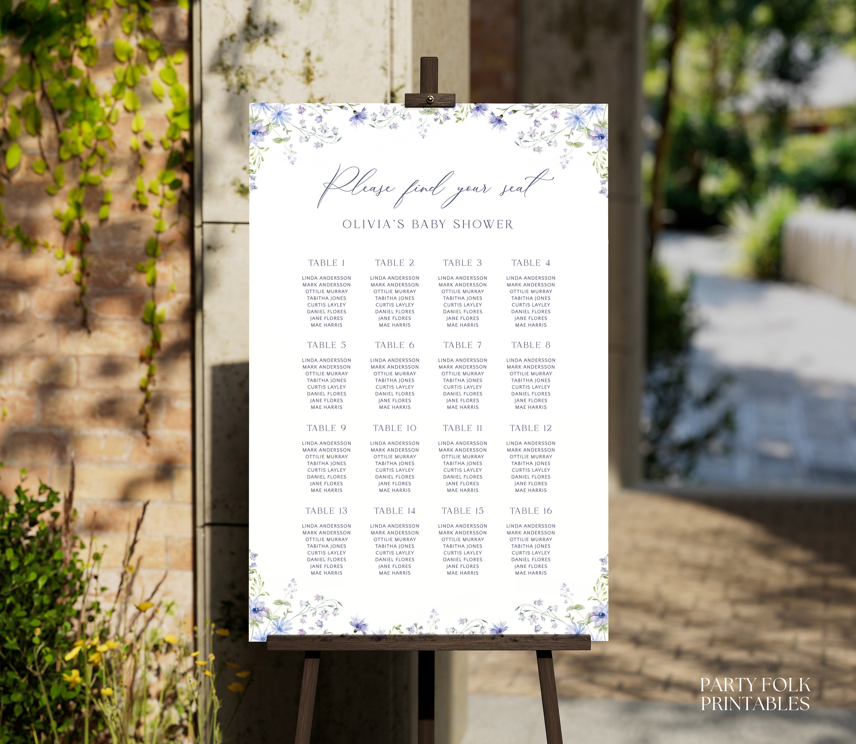 Editable Blue Floral Seating Chart Template, Instant Baby in Bloom ...
