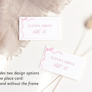 Editable Pink Bow Place Card & Menu Templates, Blush Pink Ribbon Baby ...