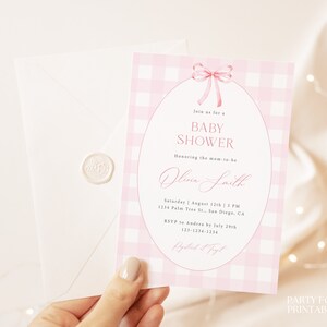 Editable Pink Preppy Gingham Baby Shower Invitation Template, Gingham ...