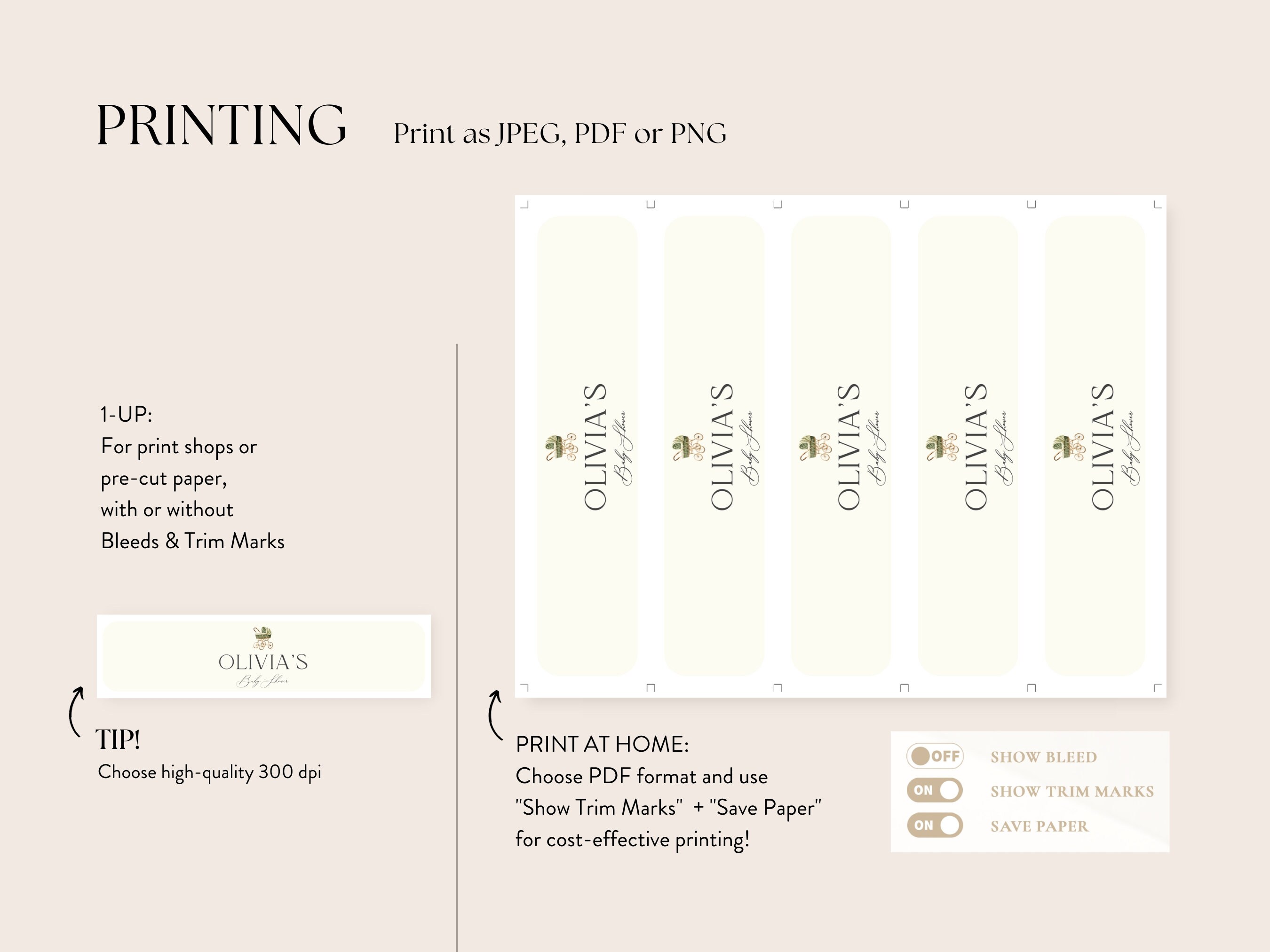 Editable Green Boho Baby Carriage Water Bottle Label, Printable Neutral ...