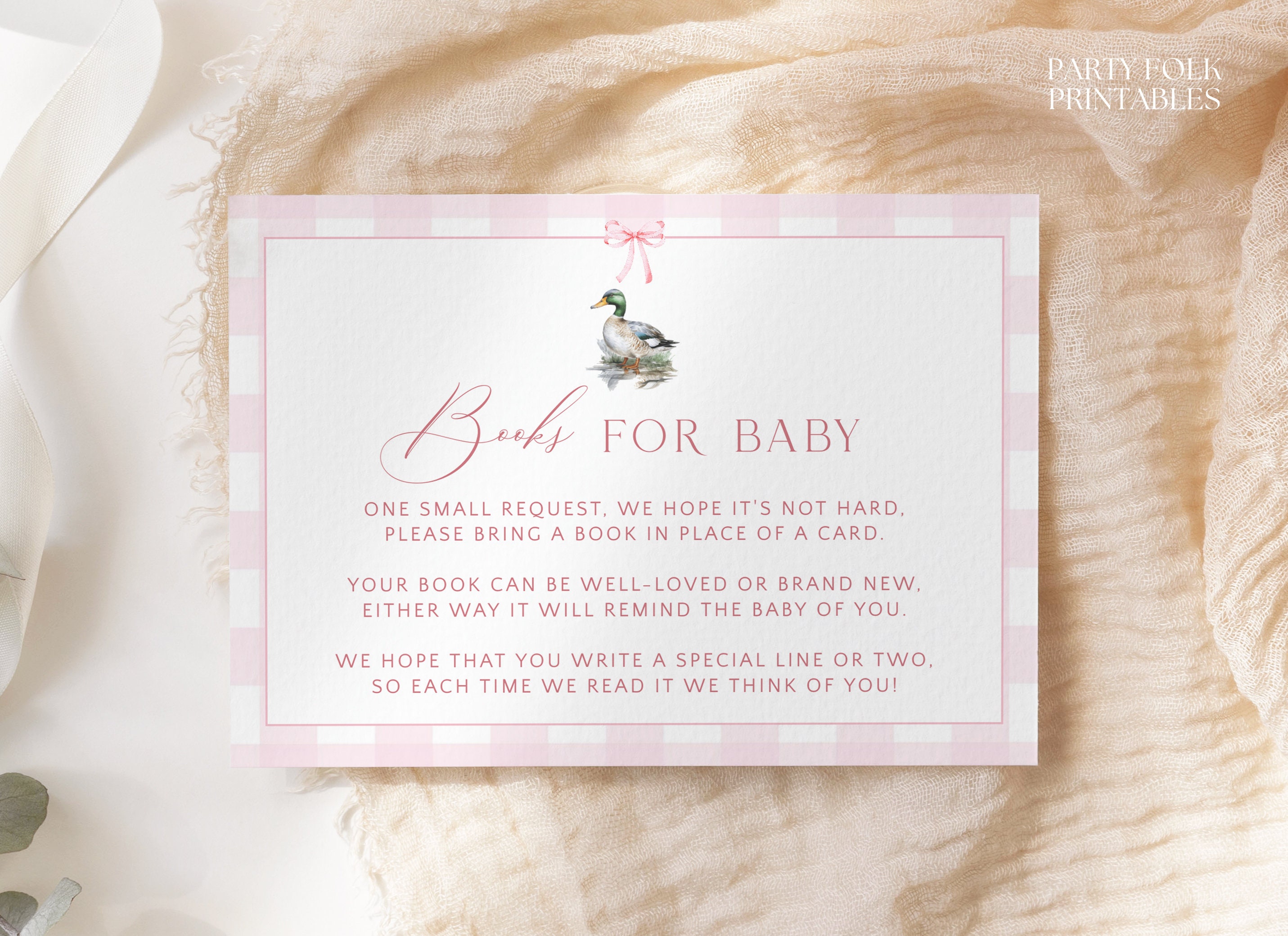 Editable Mallard Duck Girl Baby Shower Invitation Set Template, Pink ...