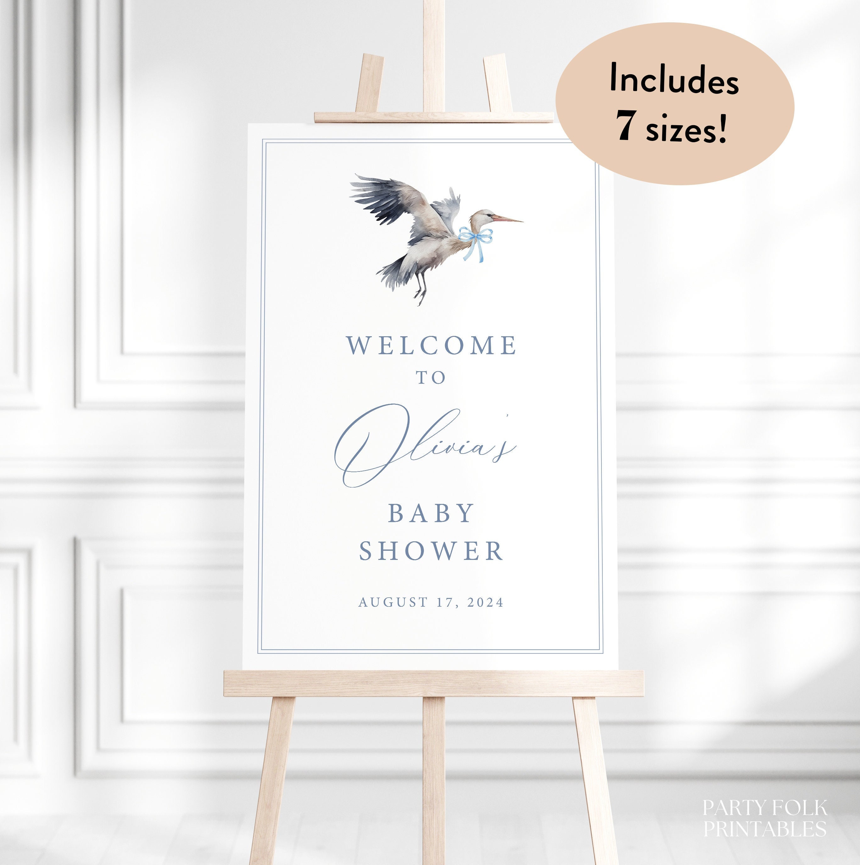 Editable Blue Stork Baby Shower Welcome Sign Template, Instant Blue ...