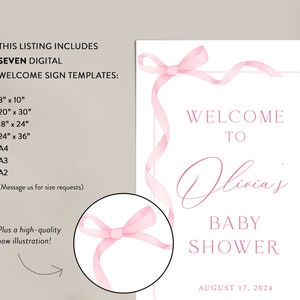 Editable Pink Bow Baby Shower Welcome Sign Template, Editable Blush ...