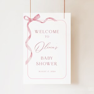 Editable Dusty Pink Bow Baby Shower Welcome Sign Template, Editable ...