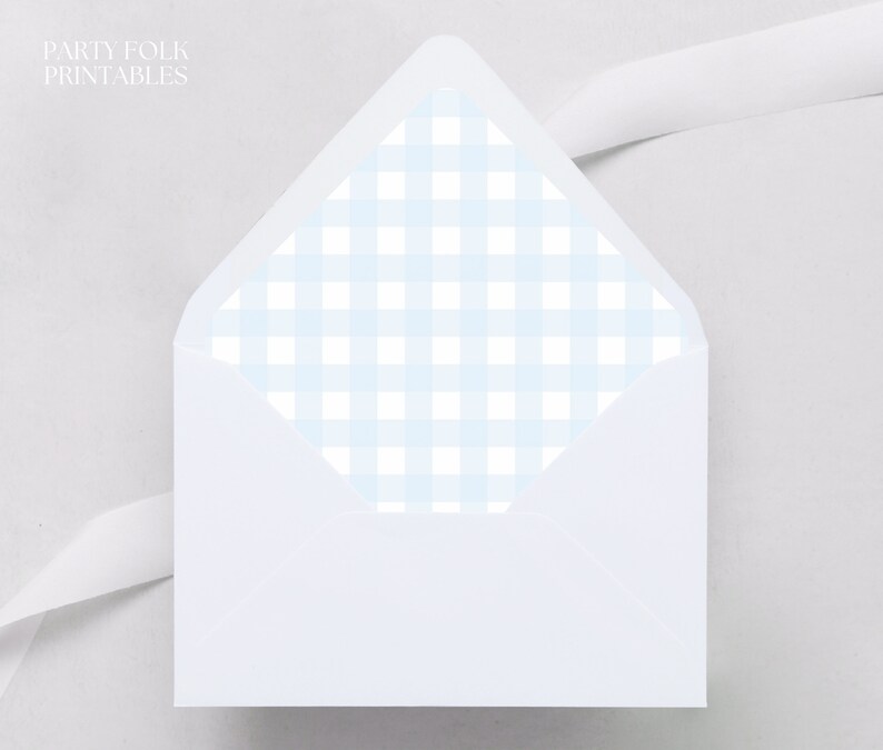 Printable Blue Gingham Envelope Liner, Blue Boy Baby Shower Liner ...